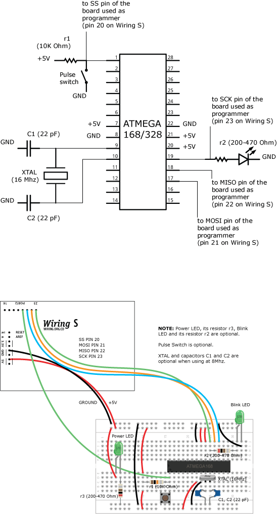 burning bootloader on a atmega168/328 \ Wiring
